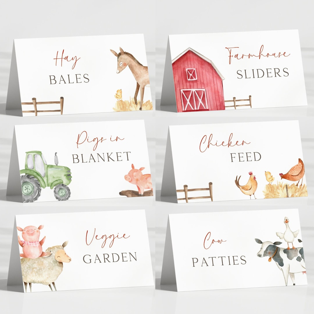 Editable Farm Animals Birthday Food Tents, Red Barn Party Food Labels ...
