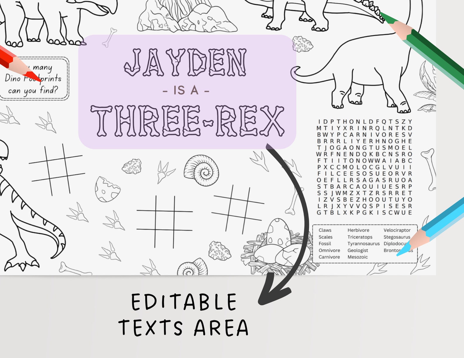 Editable Three Rex Activity & Coloring Page, Printable Kids Dinosaur ...