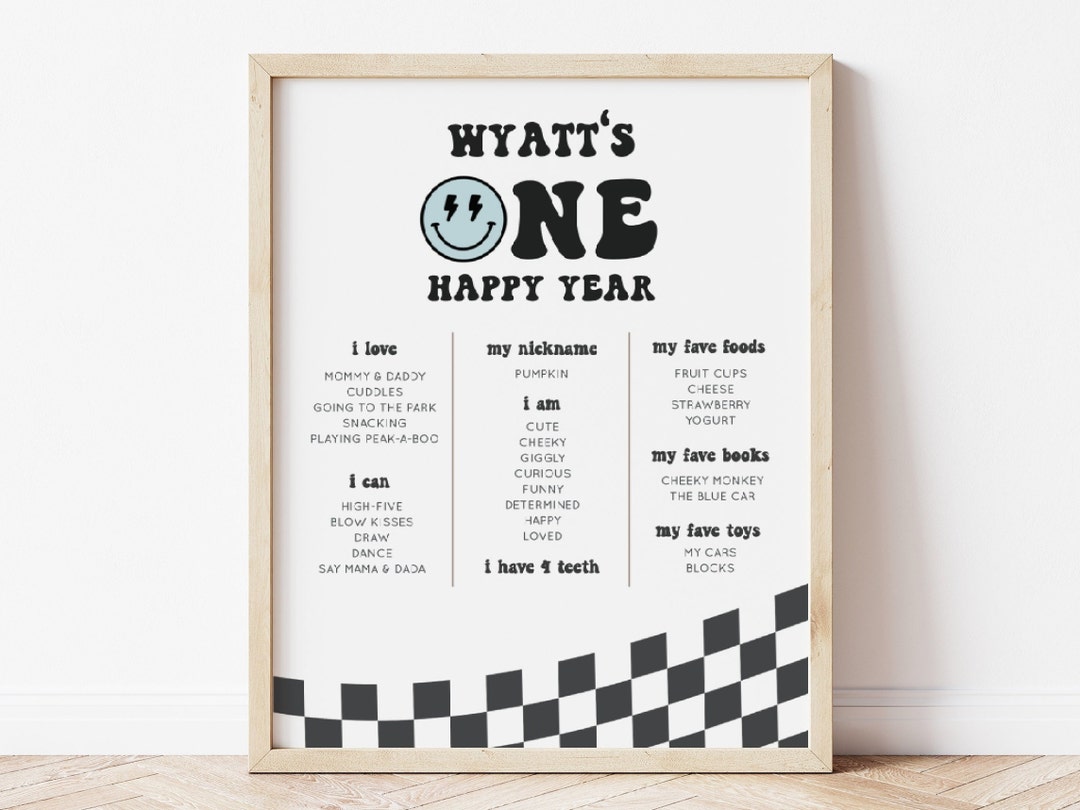 One Happy Dude Birthday Milestone Sign, Editable Blue Smiley 1st Year B ...