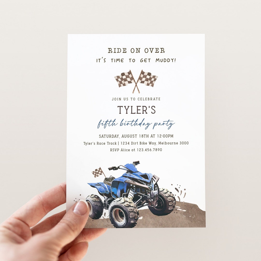 Editable ATV Birthday Invitation, Editable Template, Any Age Blue ATV ...