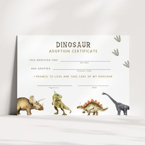 Adopt A Dinosaur Certificate Card, Editable Dino T-rex Birthday Party ...