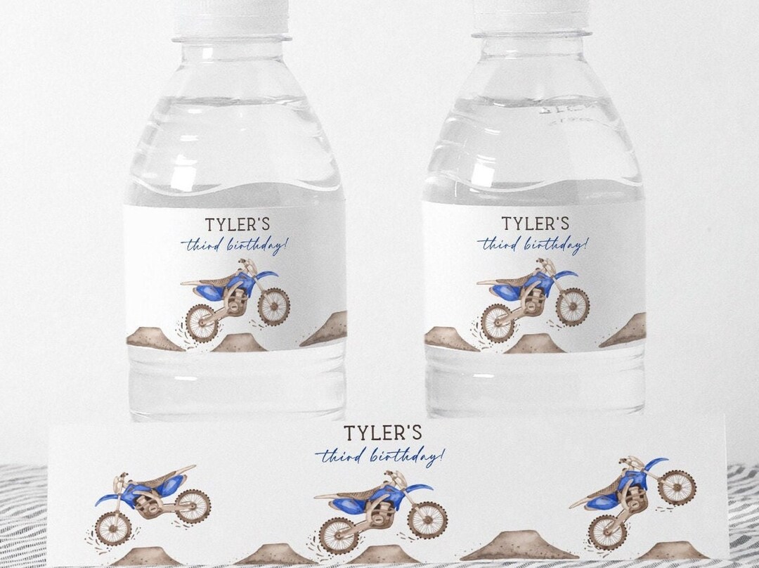 Blue Dirt Bike Water Bottle Label, Editable Template, Motocross Racing ...