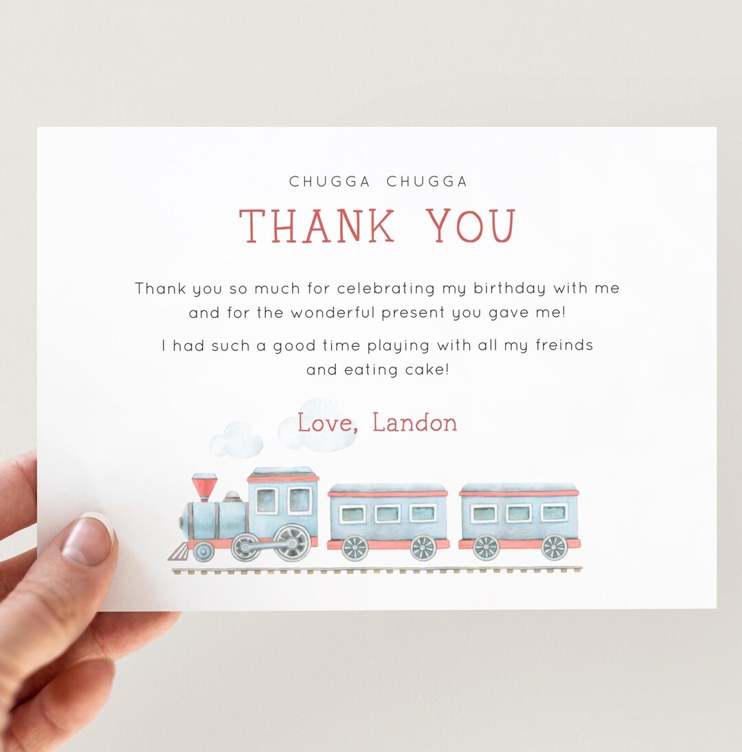 Train Birthday Thank You Card, Editable Chugga Chugga Two Two Blue ...