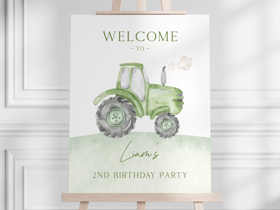 Green Tractor Welcome Sign, Editable Template, Farm Tractor Birthday ...