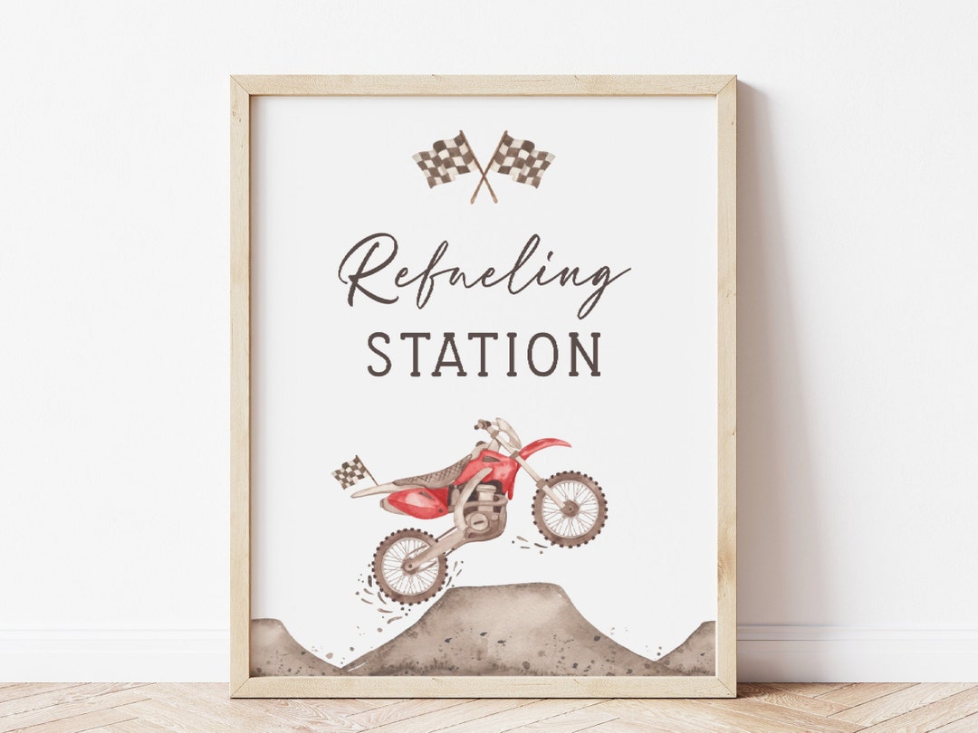 Red Dirt Bike Refueling Station Sign, Editable Template, Dirt Bike ...
