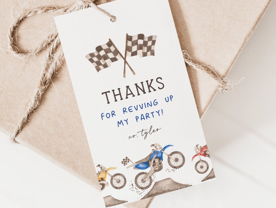 Editable Dirt Bike Thank You Tag, Motocross Racing Gift Tag, Blue Dirt Bike Birthday Favor Tag ...