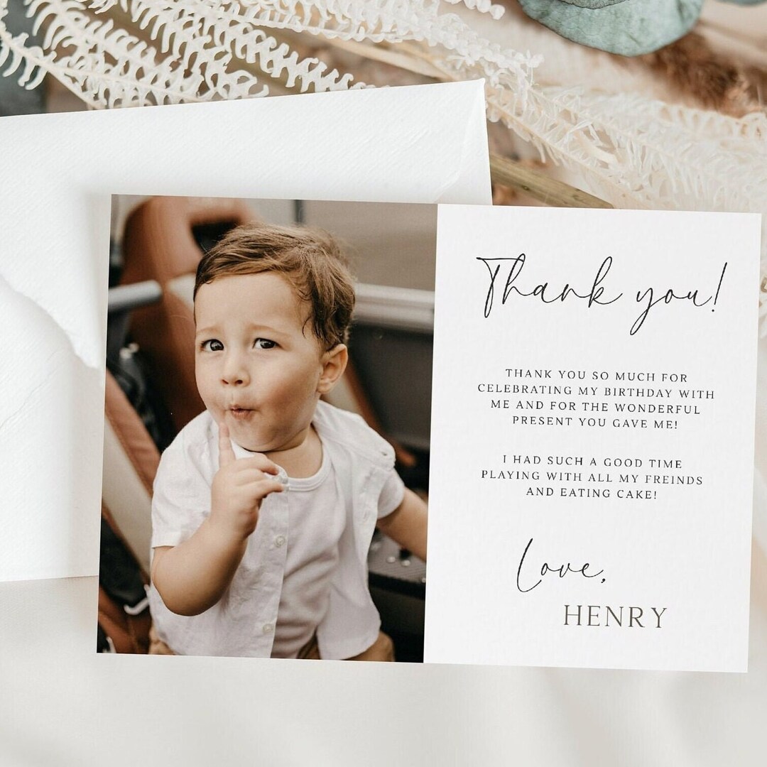 Editable Photo Birthday Thank You Note Card, Minimalist Thank You Card ...