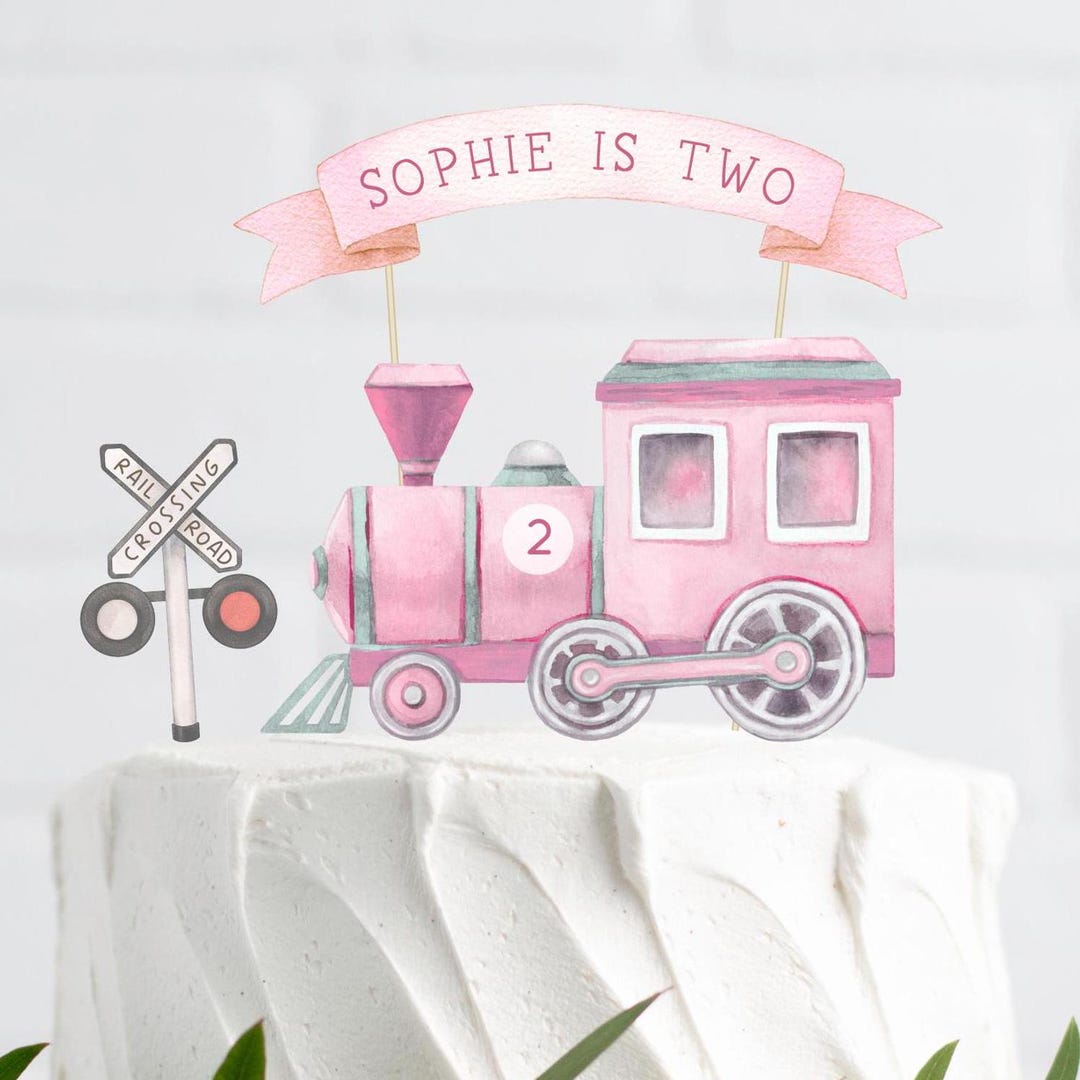 Editable Pink Train Cake Toppers, Printable Choo Choo Train Birthday ...