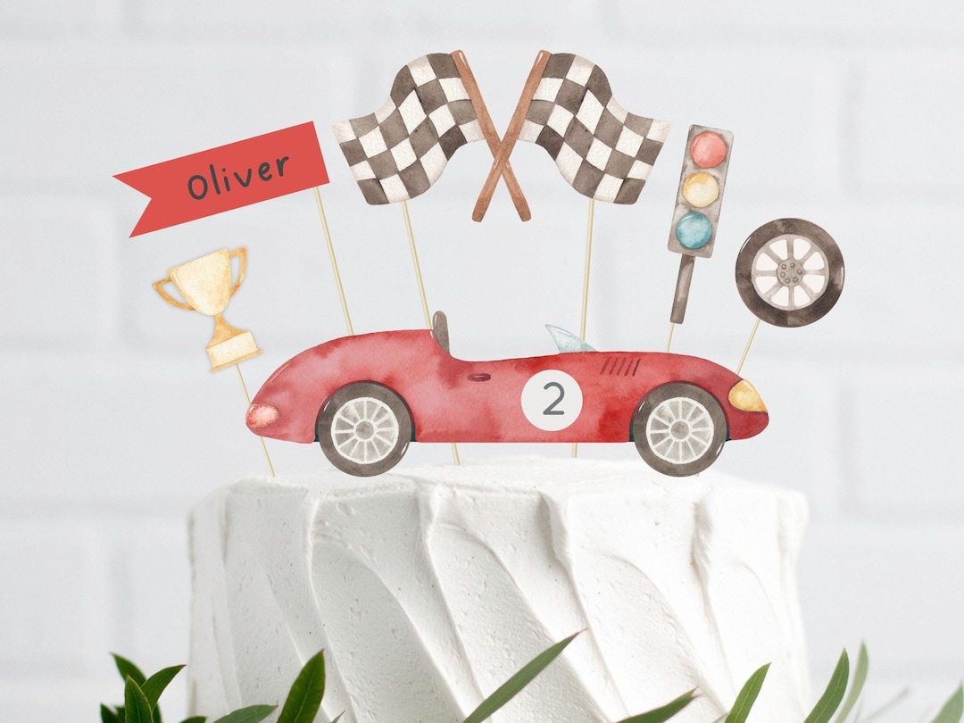 Editable Red Race Car Cake Topper, Printable Vintage Car Toppers, Two ...