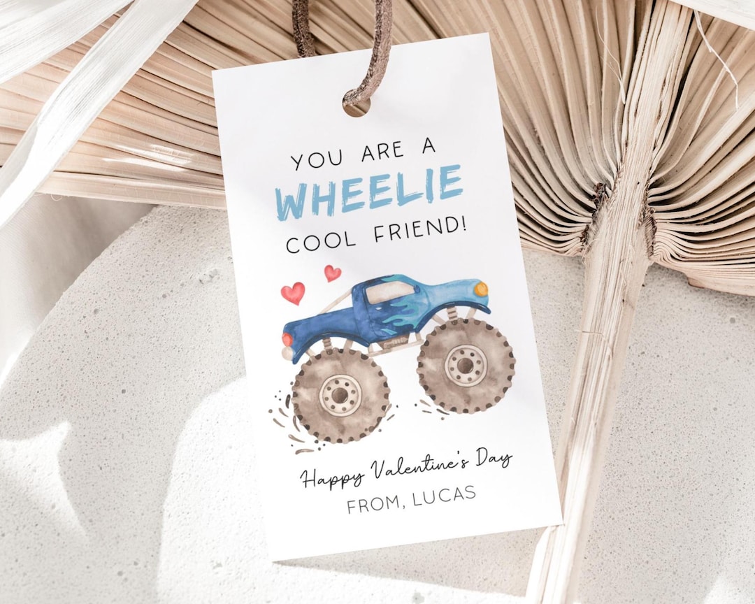You're A Wheelie Cool Friend Valentine's Day Tag, Editable Monster ...