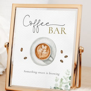 Coffee Bar Sign, Editable Template, Greenery Coffee Shower Table Sign ...