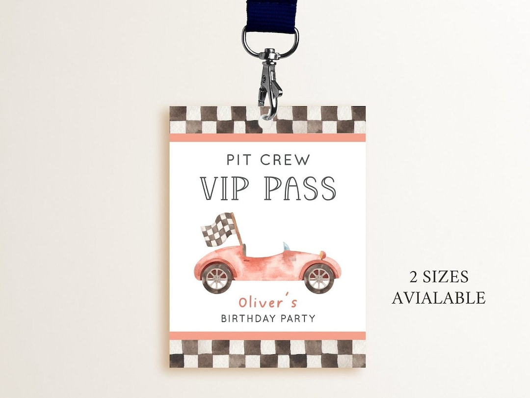 Race Car Pit Crew Pass, Editable Template, Vintage Red Car Party, VIP ...