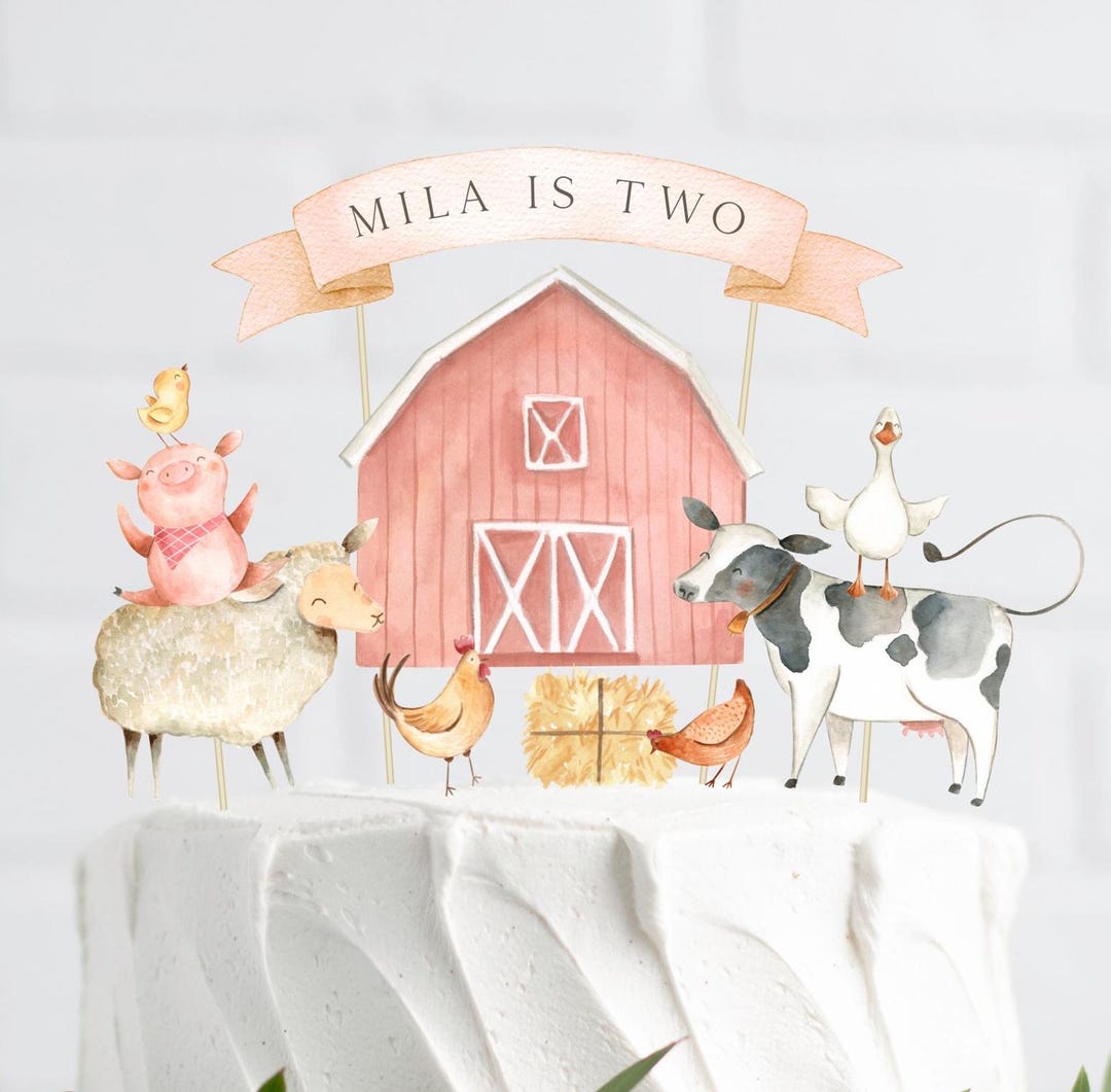 Editable Muted Pink Barn Animals Cake Toppers, Printable Farm Animals ...