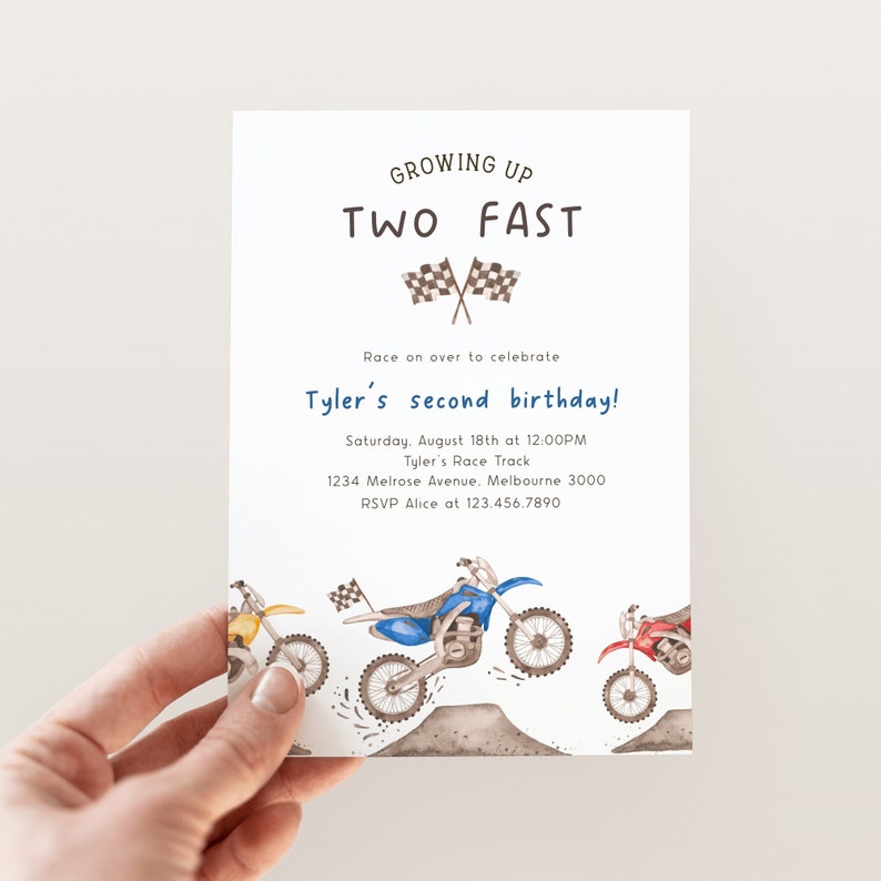 Growing up TWO Fast Dirt Bike Invitation Editable Template - Etsy