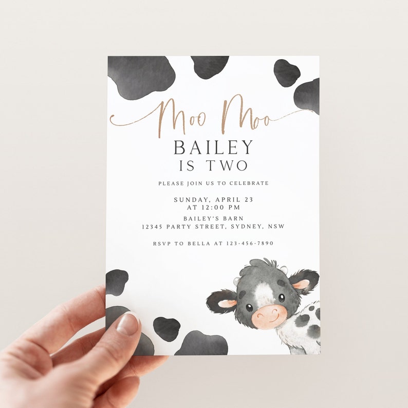 Moo Moo I'm TWO Birthday Invitation Editable Template - Etsy