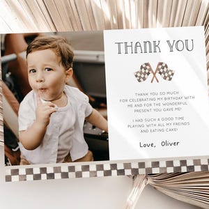Racing Thank You Card With Photo, Editable Race Flags Birthday Thank ...