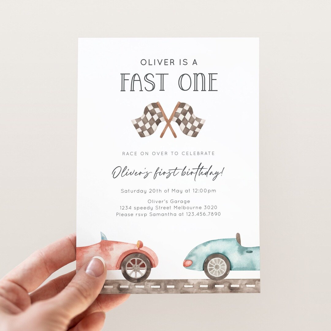 Fast ONE Birthday Invitation, Editable Template, Car 1st Birthday Party ...