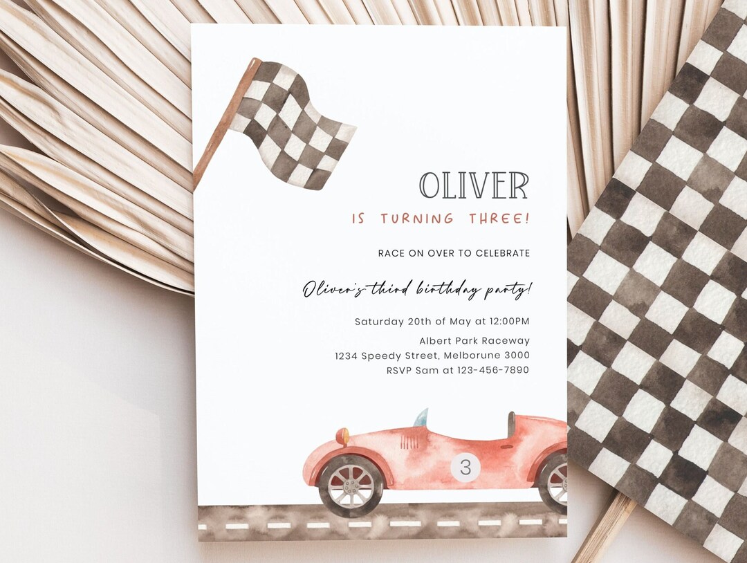 Red Race Car Birthday Party Invitation, Editable Any Age Racing Car ...