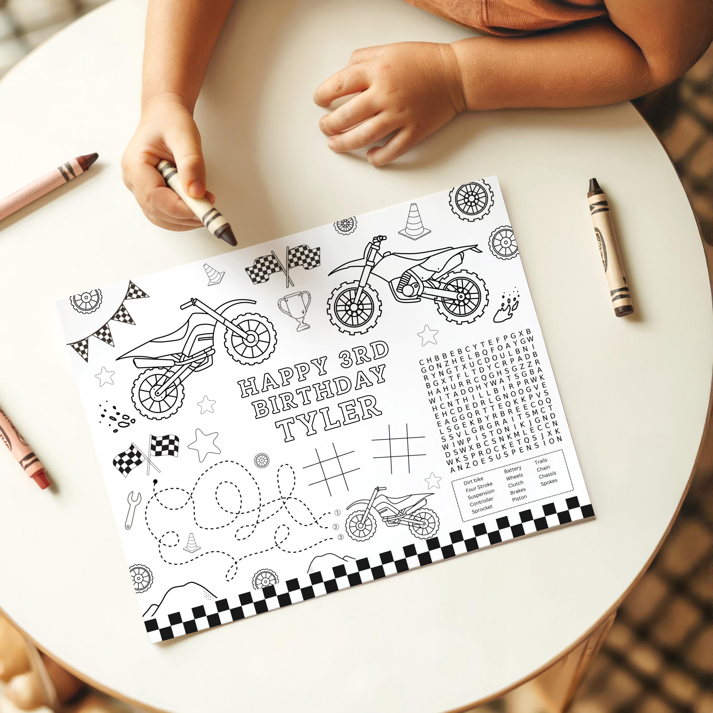 Editable Dirt Bike Activity & Coloring Page, Racing Drit Bikes Birthday ...