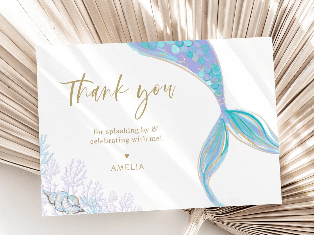 Mermaid Thank You Card, Editable Template, Mermaid Under the Sea Thank ...