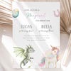 Unicorn and Dragon Save the Date Template Joint Birthday Pastel Party ...