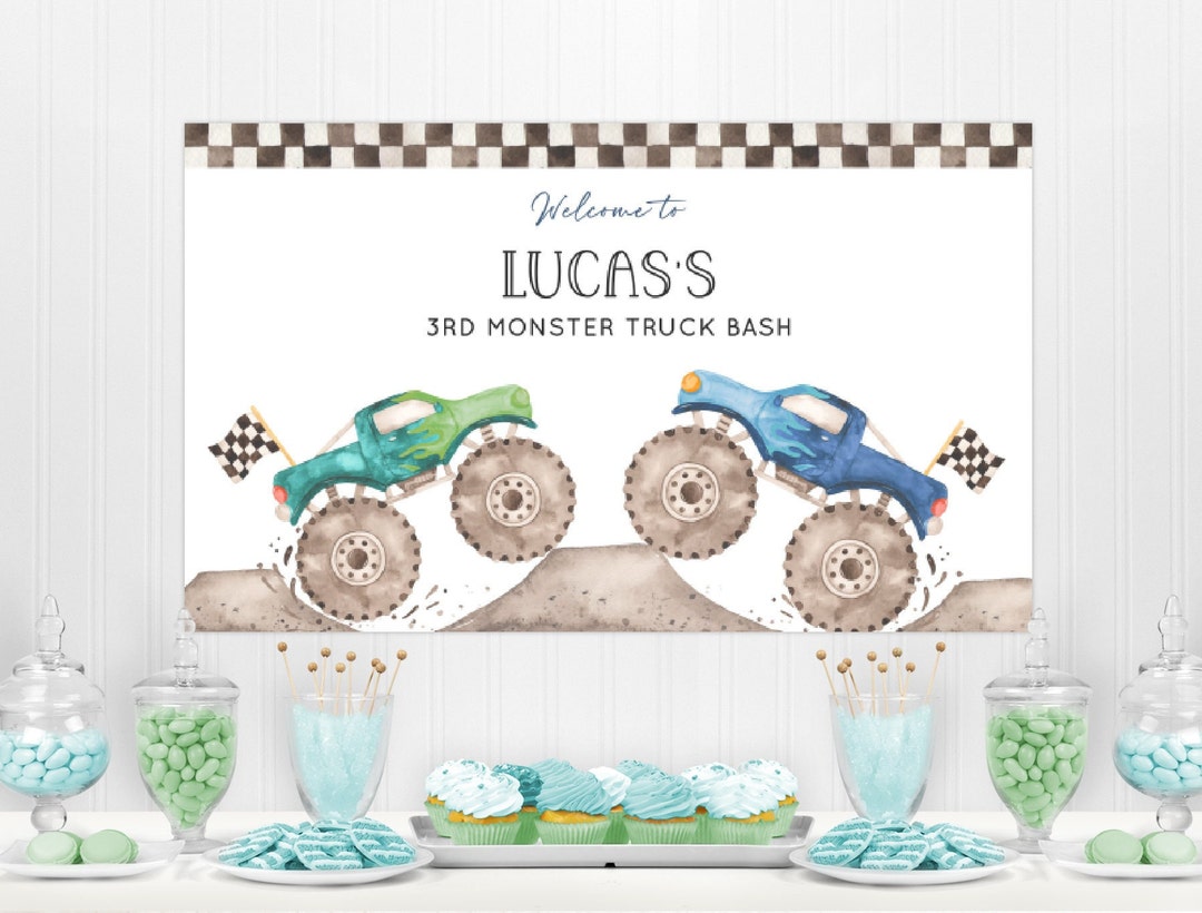 Editable Monster Truck Birthday Banner, Monster Truck Bash B'day Party ...