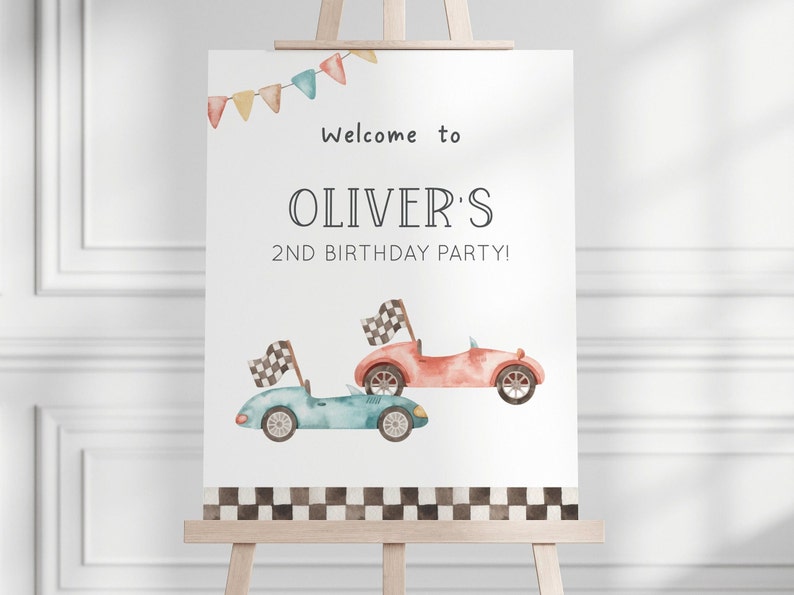 Editable Racing Welcome Sign Red & Blue Car Birthday Party - Etsy