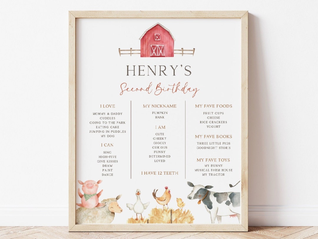 Farm Birthday Milestone Sign, Editable Red Barn & Farm Animals B'day ...