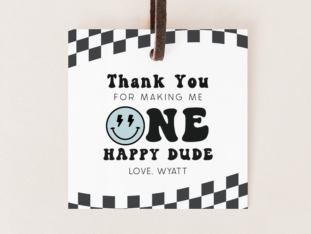 One Happy Dude Thank You Tag, Editable Template, Blue One Happy Dude ...