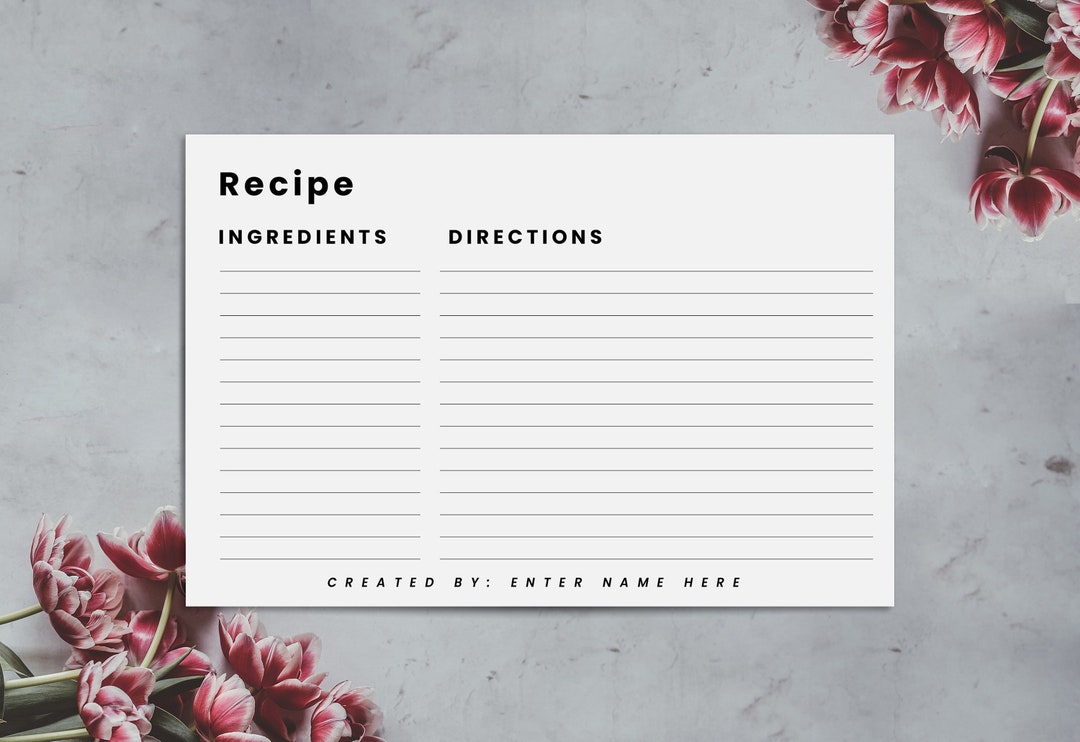 Minimal Recipe Card 4x6 and 5x7 | Instant Download and Print | Modern ...