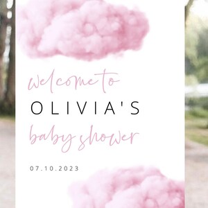 Welcome Baby Shower Sign Baby Girl Pink Clouds Instant Downloadable ...