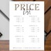 Price List / Services Menu Downloadable Customizable Templates - Etsy