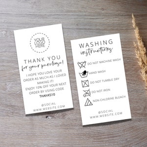 Washing Instructions + Thank You Card - Downloadable + Customizable ...