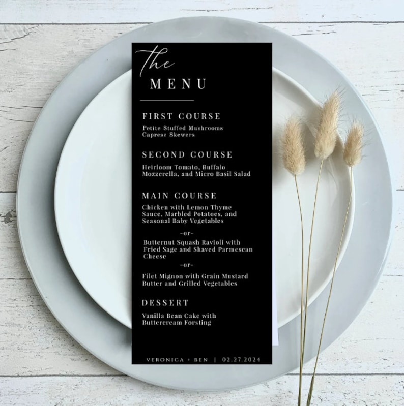 Elegant Wedding Menu Template - | Black | Elegant | Modern | Simple ...