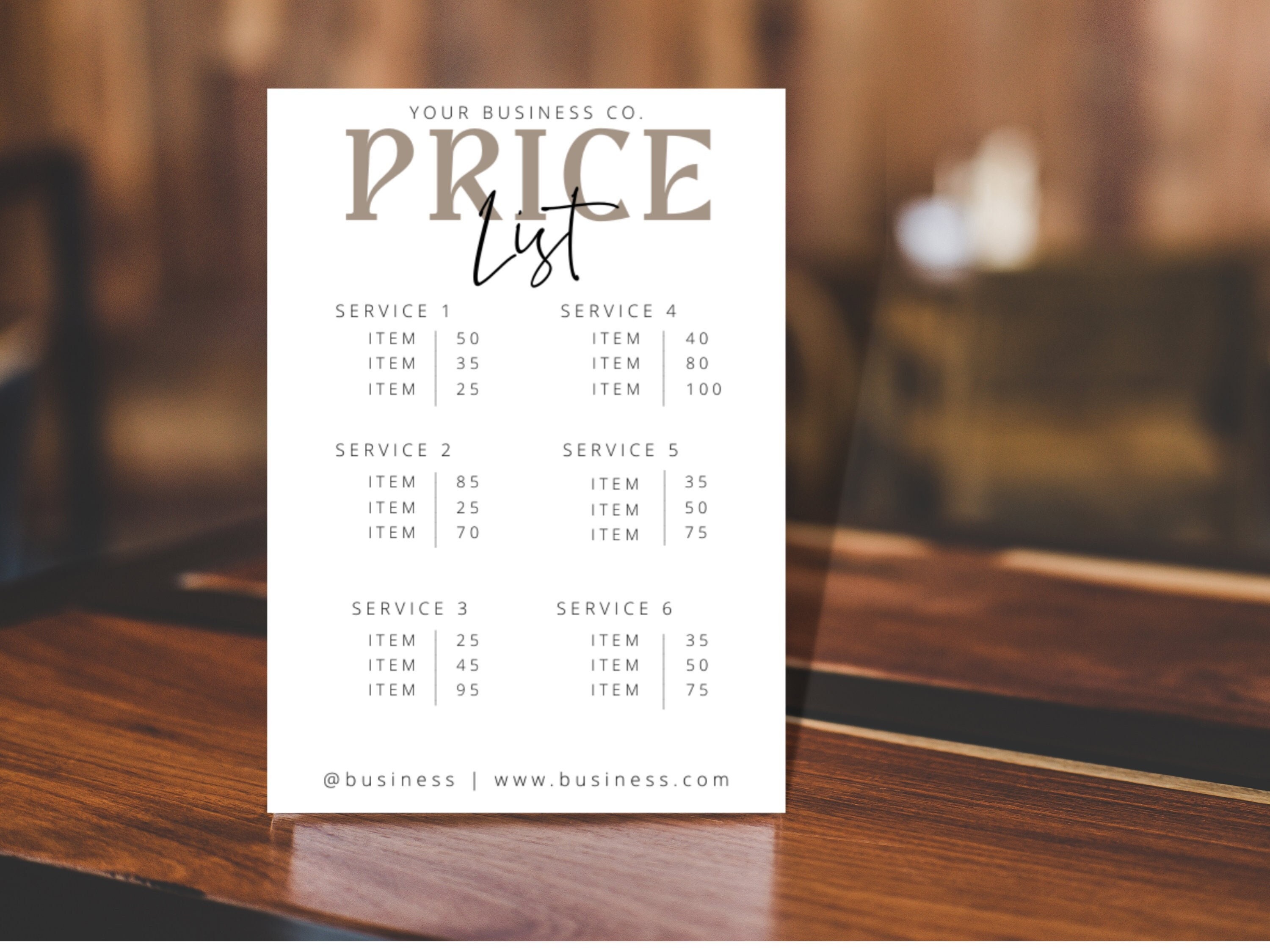 Price List / Services Menu Downloadable Customizable Templates - Etsy