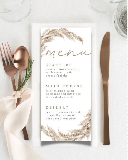 Menu Template | Pampas Grass | Modern | Natural | EDITABLE ...