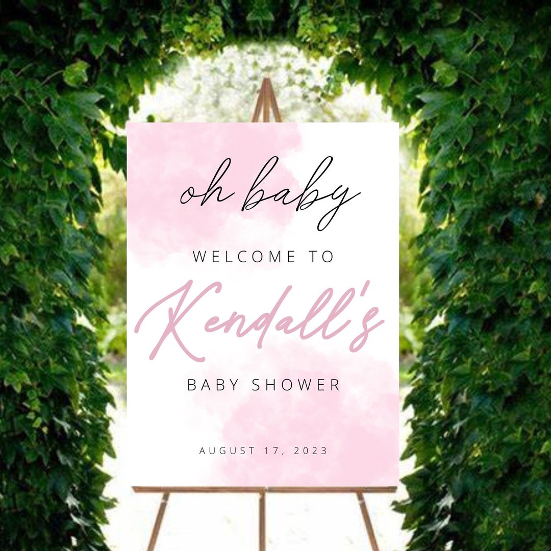 Welcome Baby Shower Sign - Baby Girl | Pink Clouds - Instant ...