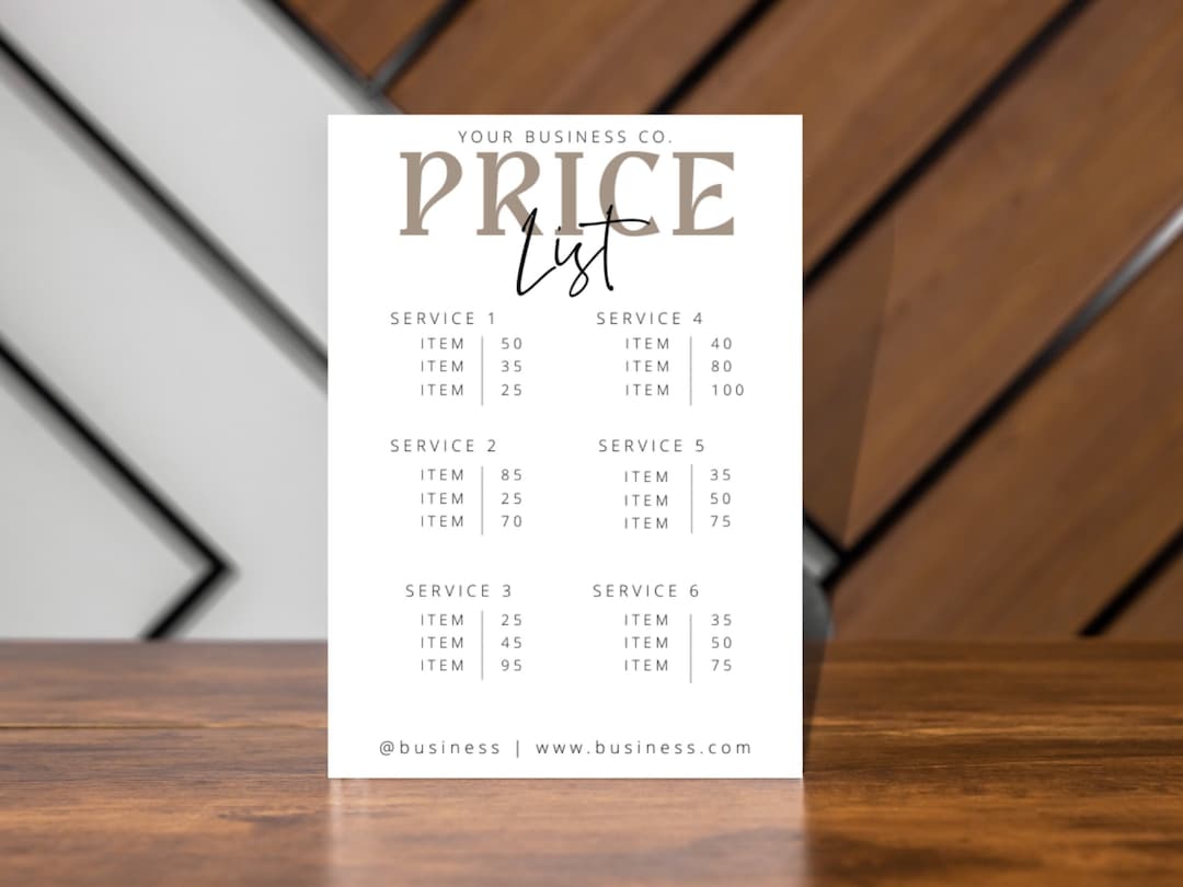 Price List / Services Menu Downloadable Customizable Templates - Etsy