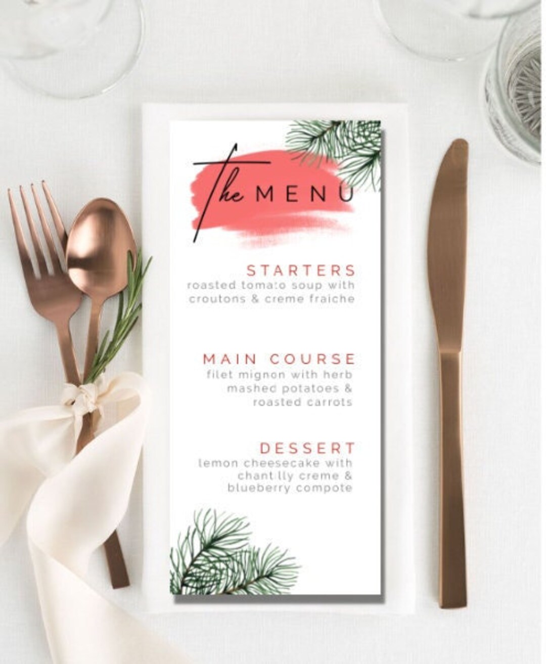 Seasonal Menu Template | Pine | Winter | Greenery | EDITABLE ...