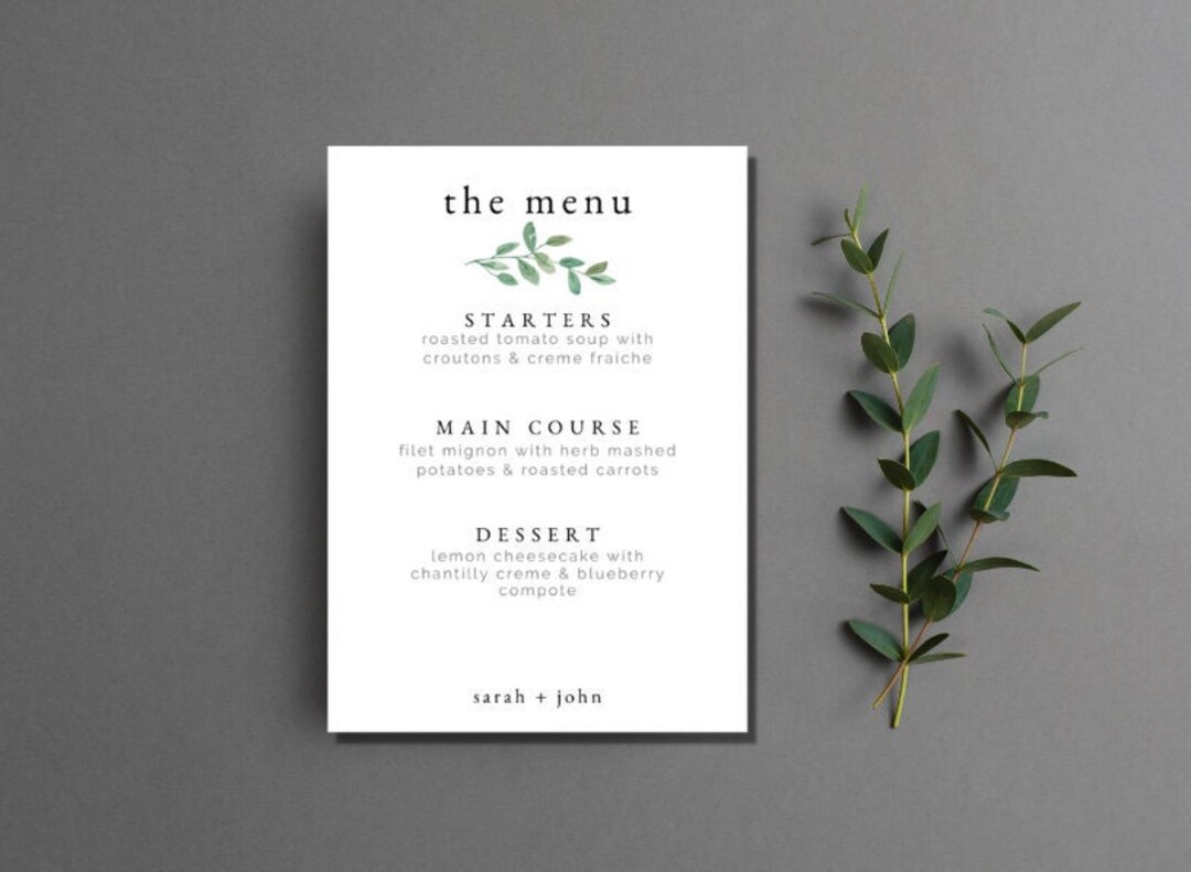 Menu Template | Greenery | Wedding Menu | Floral | Simple | EDITABLE ...