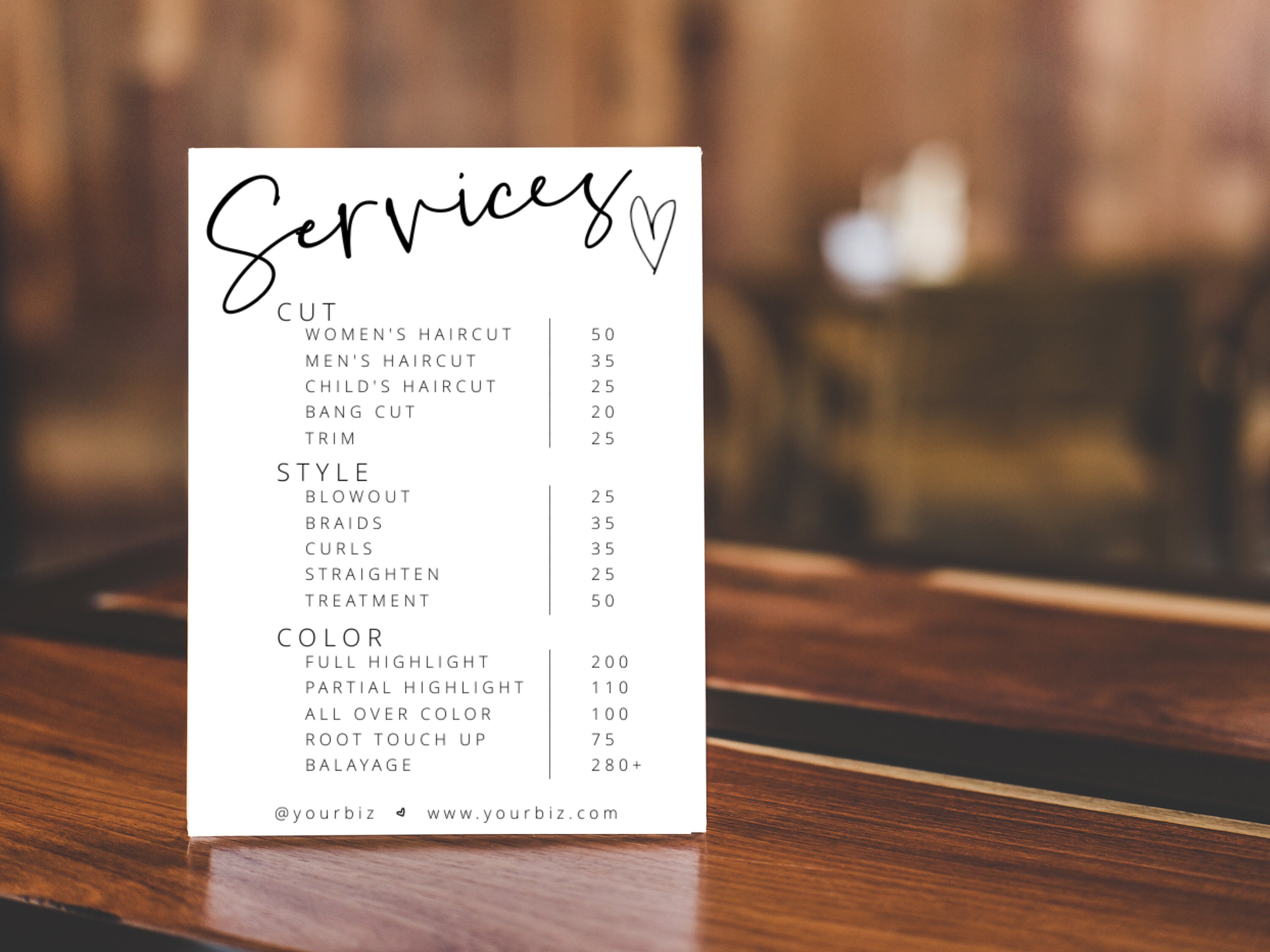 Price List / Services Menu - Downloadable + Customizable Templates - Etsy
