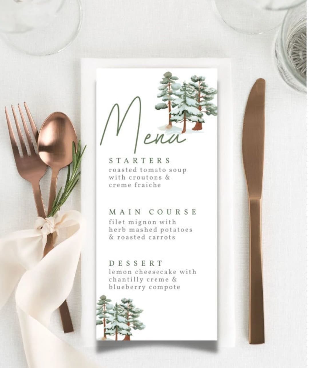 Seasonal Menu Template | Pine | Winter | Greenery | EDITABLE ...