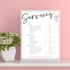 Price List / Services Menu - Downloadable + Customizable Templates - Etsy