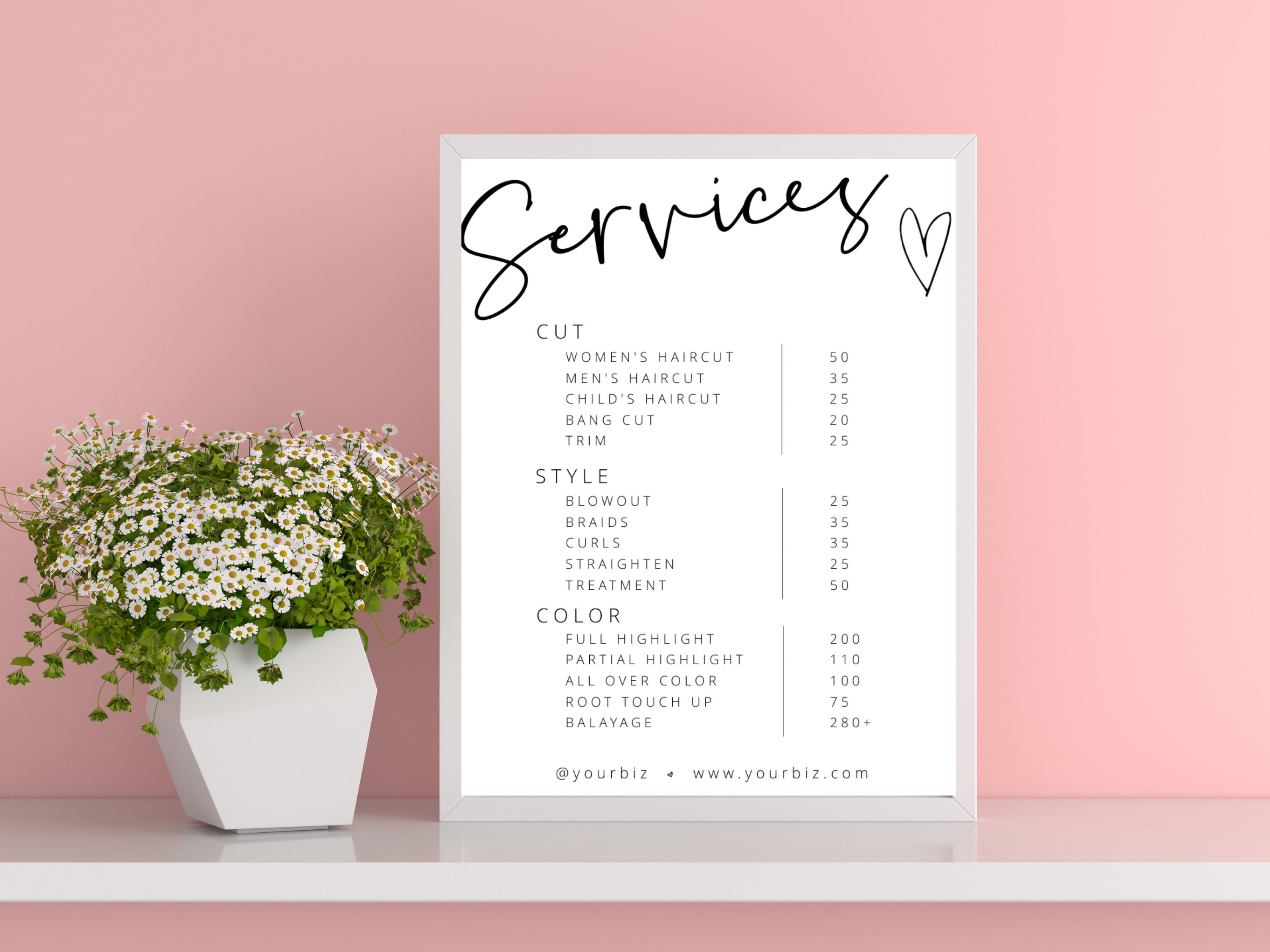 Price List / Services Menu - Downloadable + Customizable Templates - Etsy
