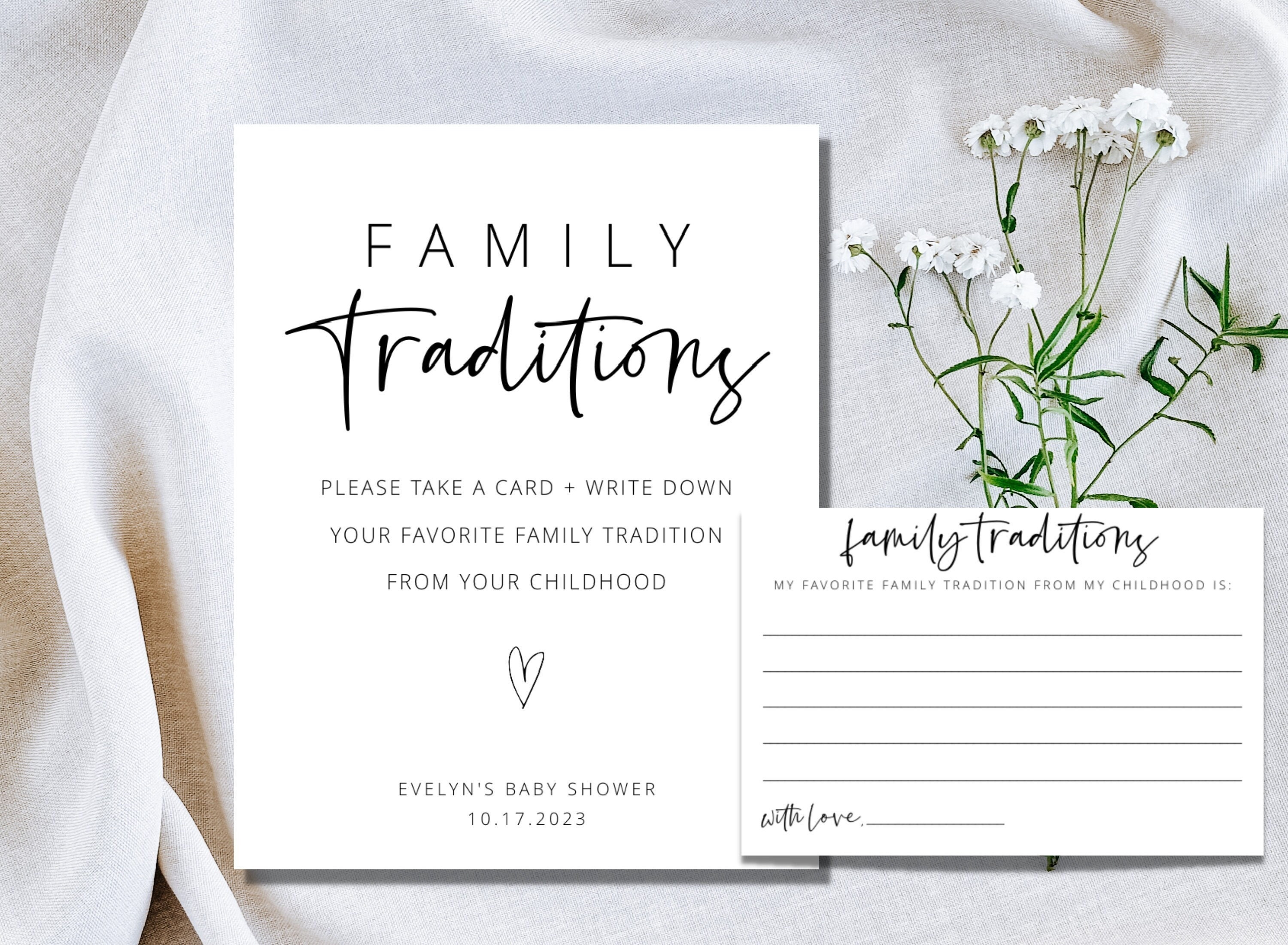 Family Traditions Sign Card Baby Shower Game Set of 2 Downloadable ...