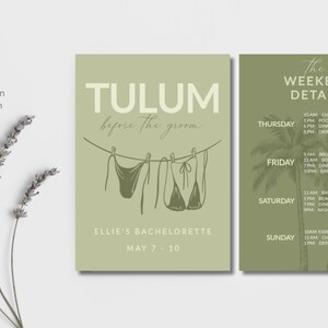Bachelorette Itinerary Template - Tulum | Mexico | Green | DOWNLOADABLE ...