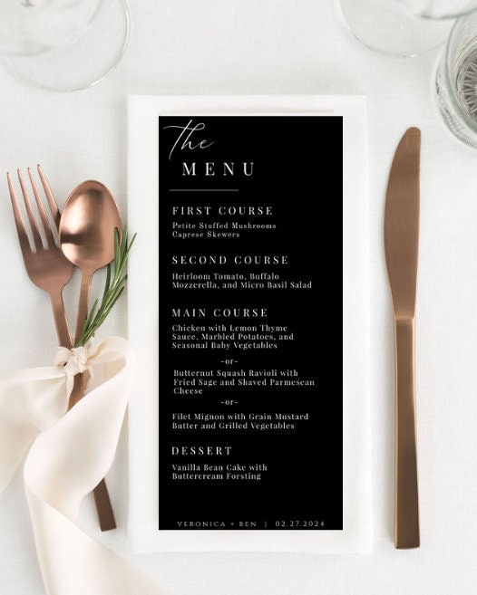 Elegant Wedding Menu Template - | Black | Elegant | Modern | Simple ...