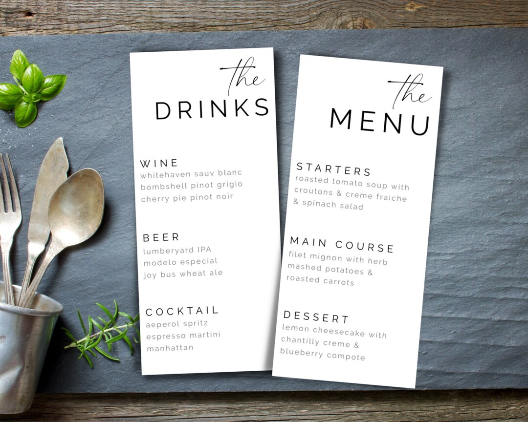 Menu Template | Drink + Food Menu | Sleek | Formal | Simple | EDITABLE ...