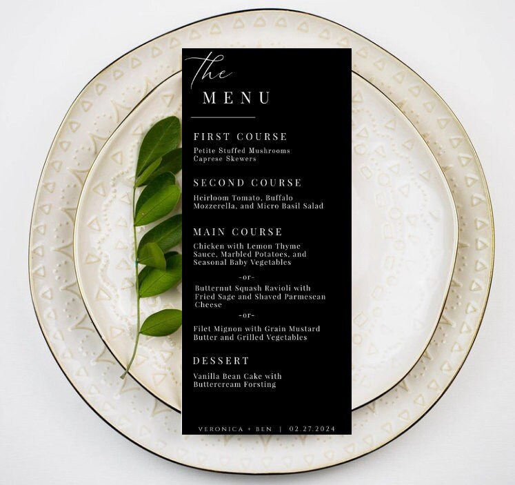 Elegant Wedding Menu Template Black Elegant Modern Simple EDITABLE ...