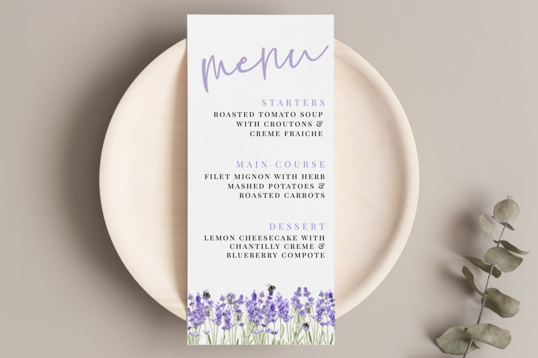 Lavender / Spring Menu Template | Customizable + INSTANT Download ...